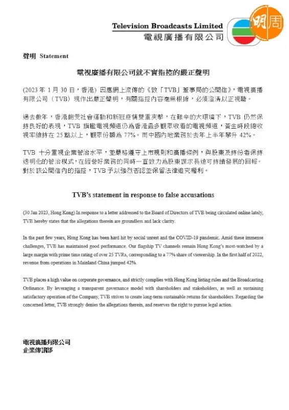 小股東聯盟轟管理七大過失 TVB發嚴正聲明稱指控不實 - 時事台 - 香港高登討論區